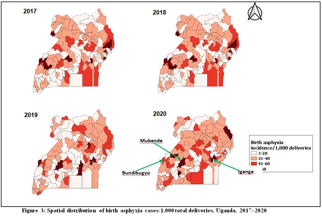 Trends and distribution of birth asphyxia, Uganda, 2017-2020: a ...